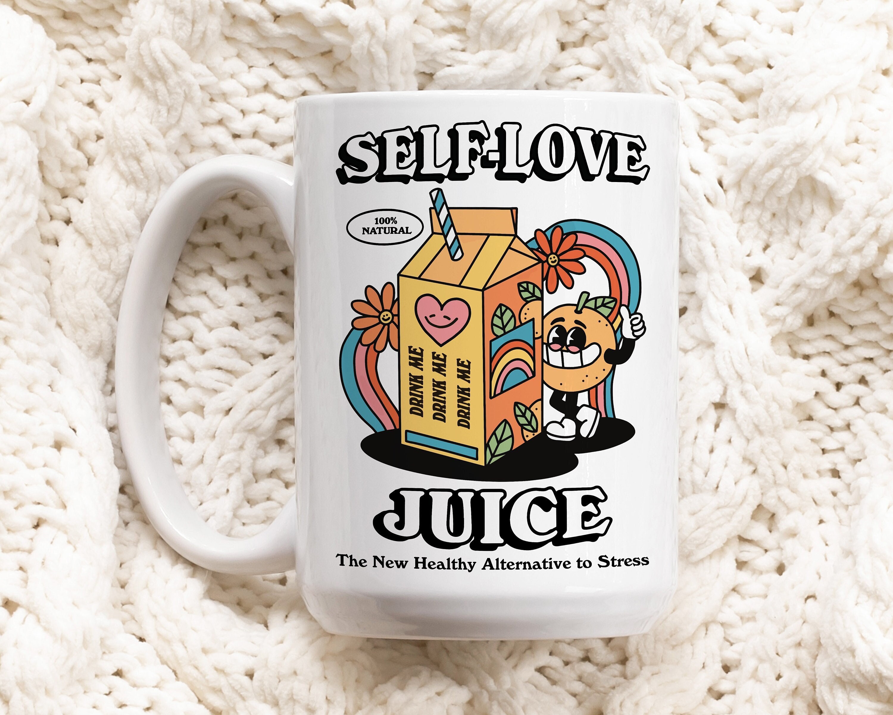 Retro Self Love Juice Coffee Mug, Groovy Colorful Mug, Coffee Lover ...