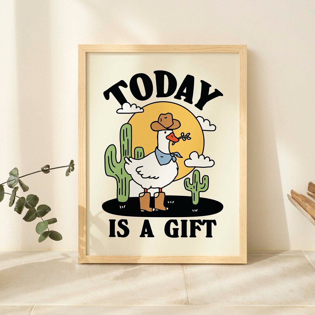 Positive Cowboy Goose Print, Retro Howdy Poster, Western Duck Posters ...