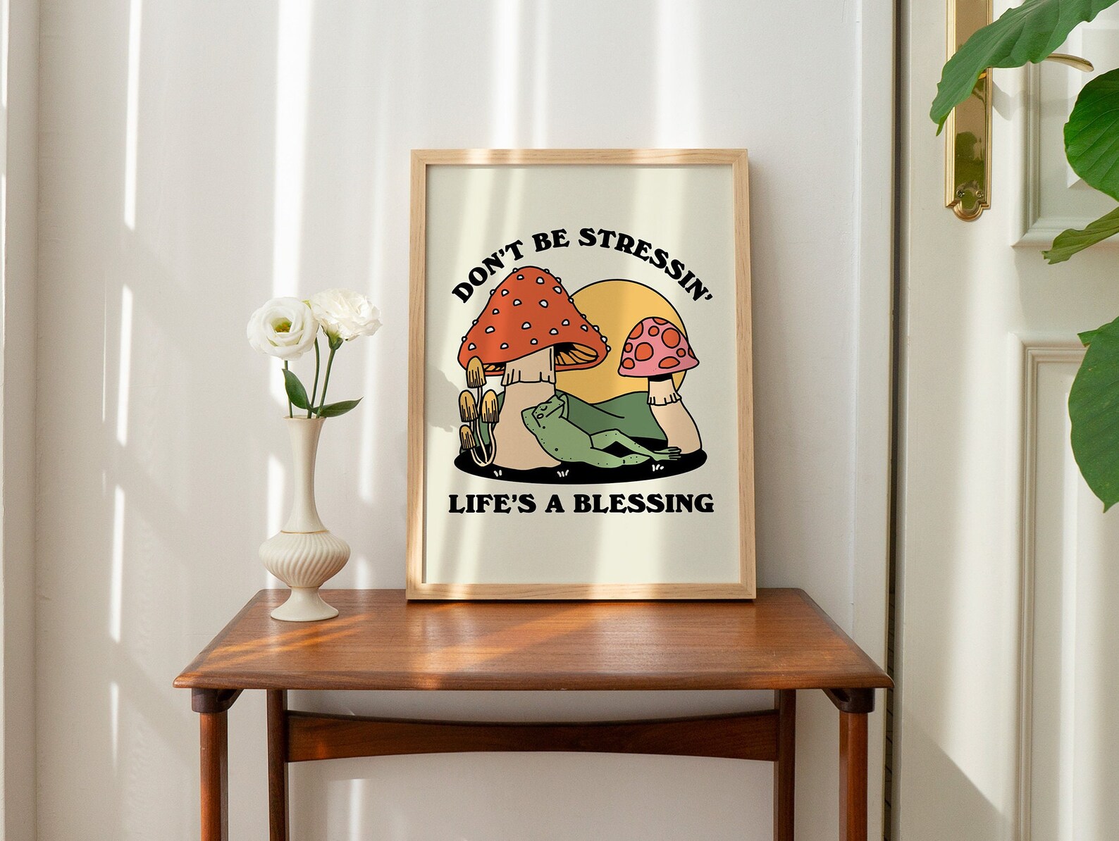 Groovy Frog 70s Print Cute Frog Poster Retro Mushroom - Etsy