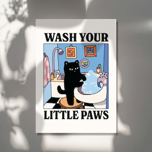 Wash Your Paws Cat Print, Cute Bathroom Poster, Wash Room Childrens ...