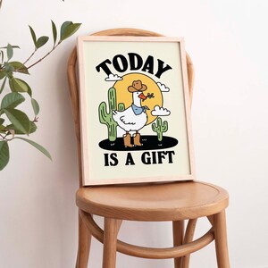 Positive Cowboy Goose Print, Retro Howdy Poster, Western Duck Posters ...