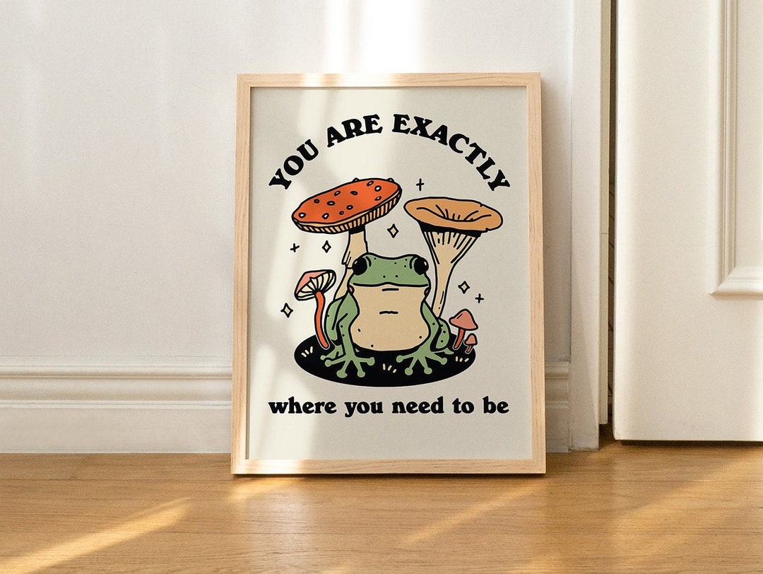 FRAMED Retro Frog Poster Print, Positive Quote, Vintage Frog Mushroom ...