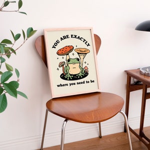 Retro Frog Poster Print, Positive Quote, Vintage Frog Mushroom ...
