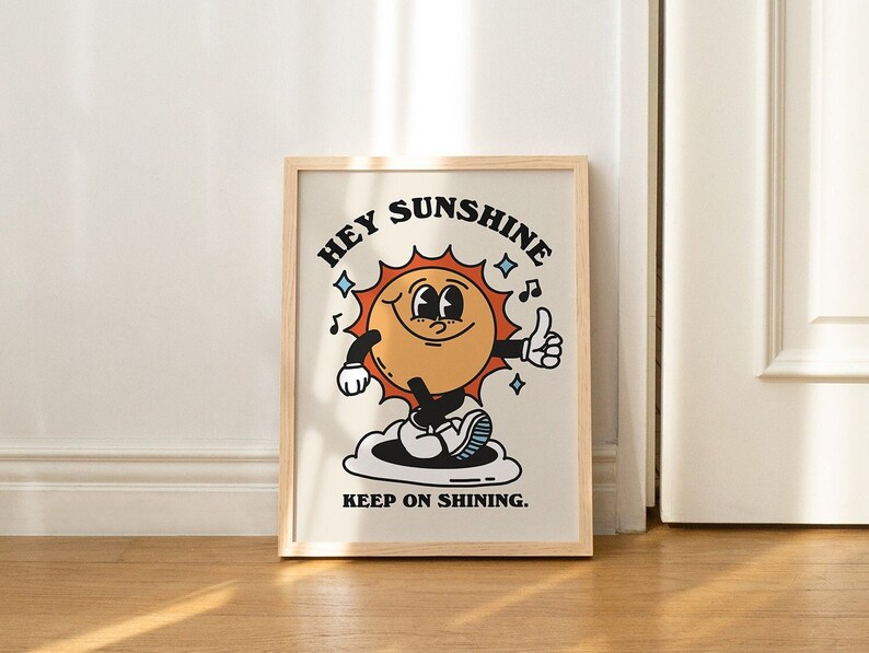 Sun Retro Character Wall Art Retro Quote Wall Print Vintage - Etsy
