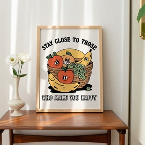 Retro Fruit Poster, Handmade Wall Decor, Kitchen Wall Art, Mid Century ...