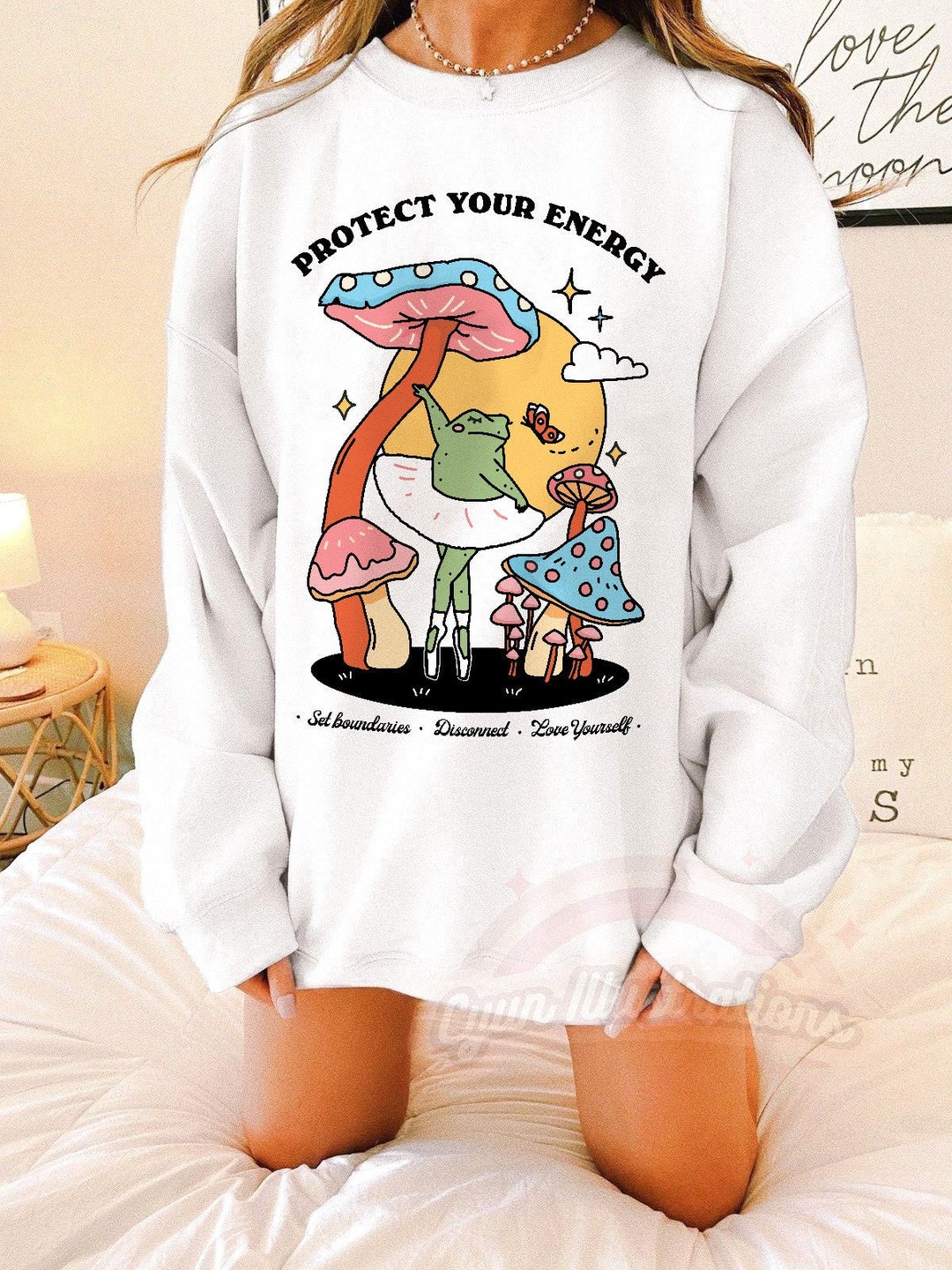 Cute Frog Sweatshirt, Retro Pink Jumper, Cute Groovy Mushroom Sweater ...