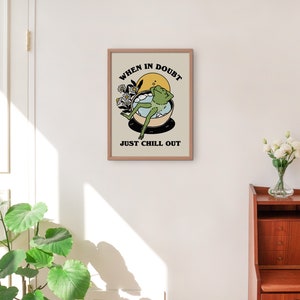 Retro Frog Wall Print, Chill Quote, Vintage Frog, Retro Flowers ...