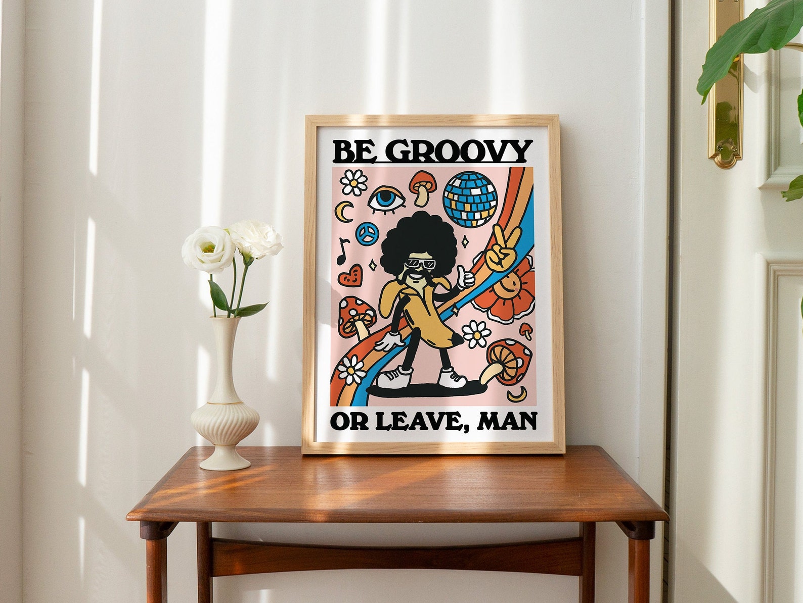 FRAMED Groovy Banana Print, Colorful Hippie Poster, Retro Aesthetic ...