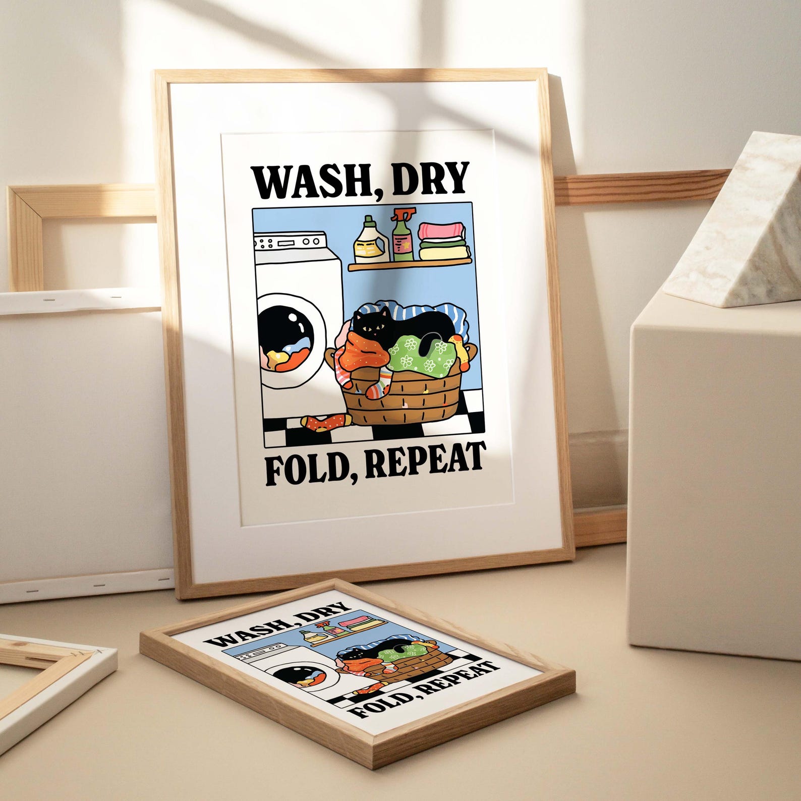 Wash Dry Fold Repeat Cat Print, Cute Bathroom Poster, Wash Room ...