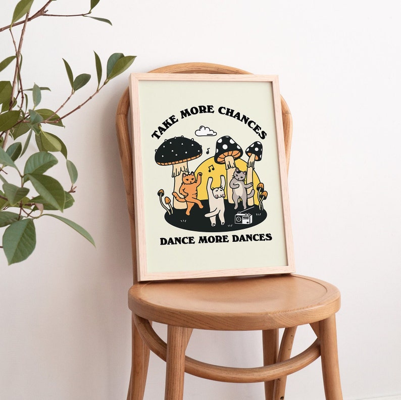 Retro Dancing Cats Wall Print, Vintage Cat Illustration, Trendy Posters ...