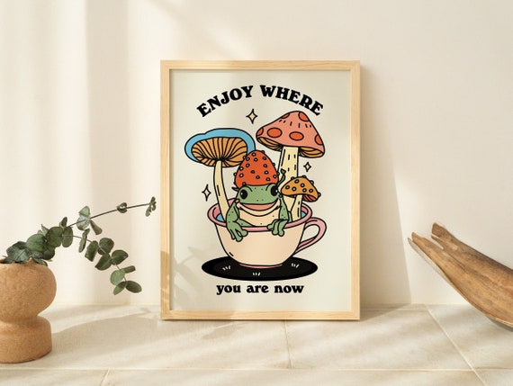 Cottagecore Frog Poster Print Retro Positive Quote Vintage - Etsy