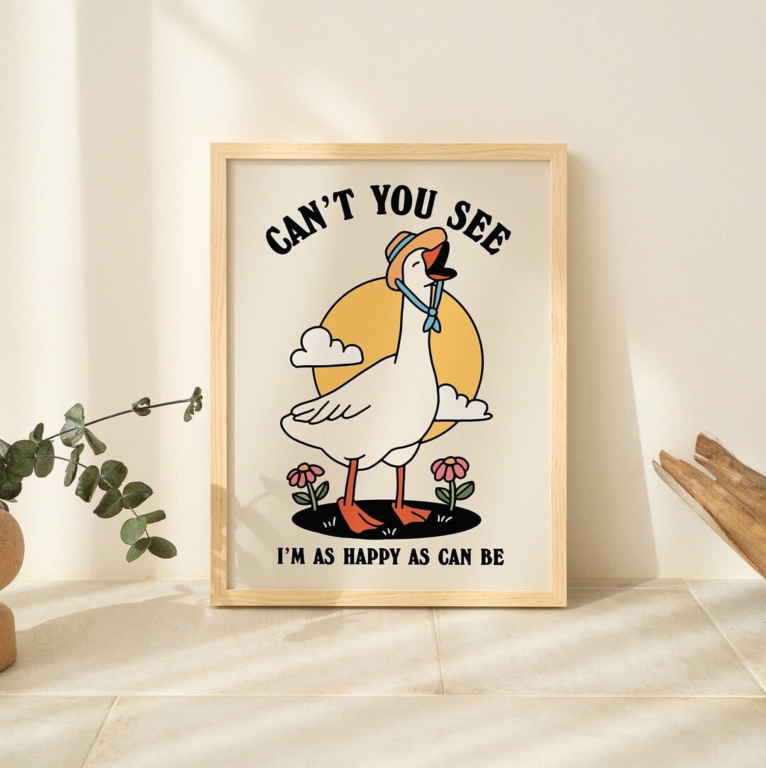 FRAMED Cottagecore Goose Wall Print, Happy Quote, Cute Kids Classroom ...