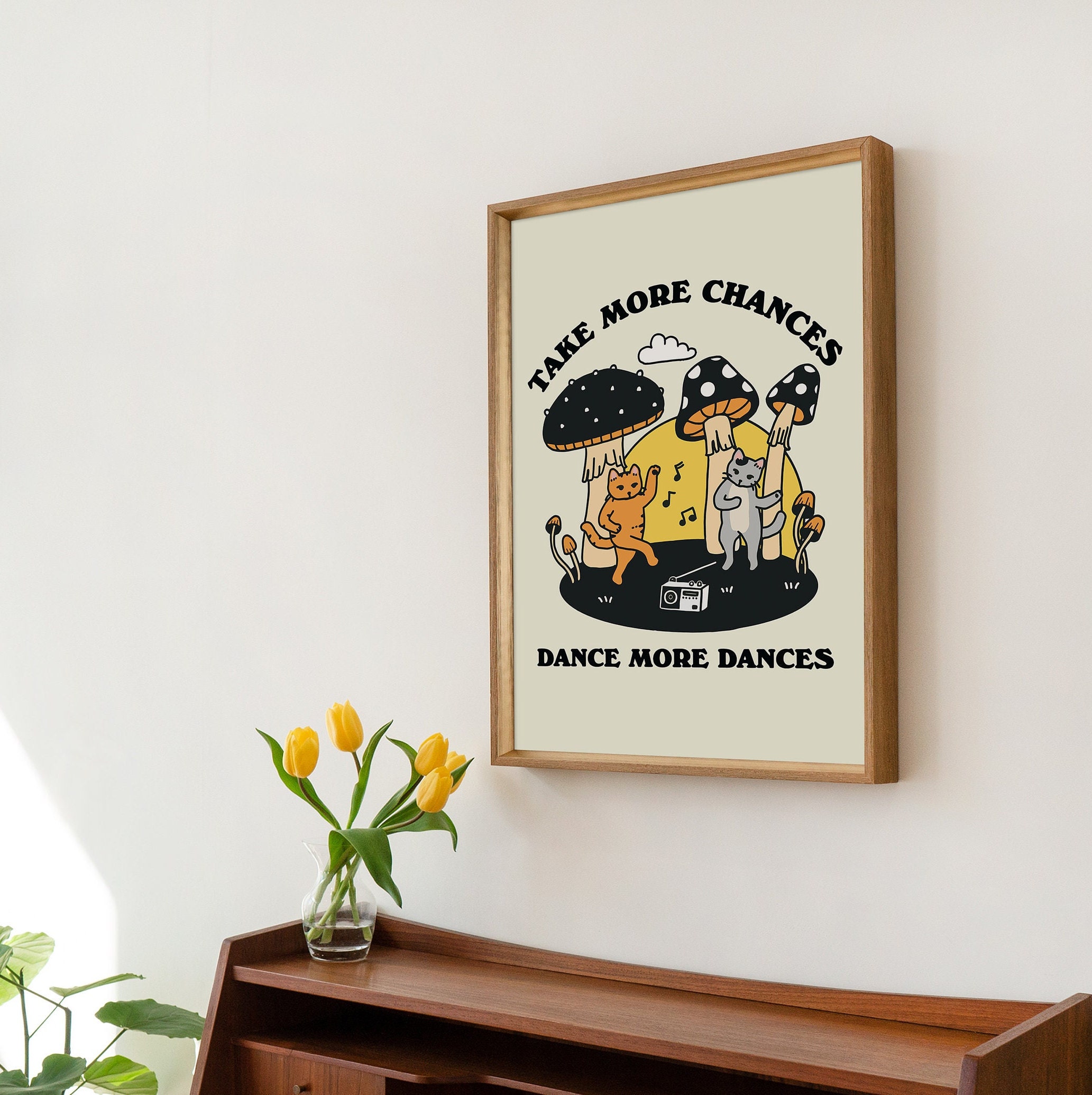 Retro Dancing Cats Wall Print, Vintage Cat Illustration, Trendy Posters ...