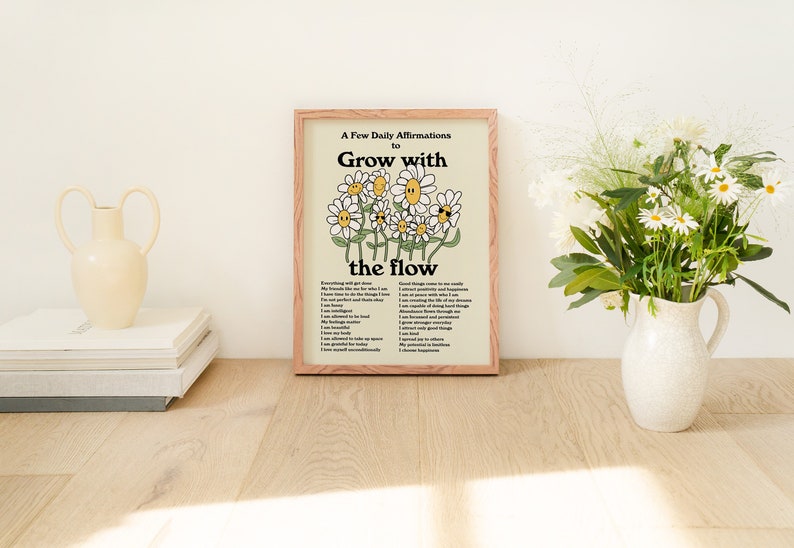 Affirmations Wall Print Aesthetic Flowers Poster Positive - Etsy