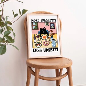 More Spaghetti Less Regretti Black Cat Print, Retro Diner Poster ...