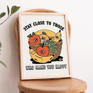 Retro Fruit Poster, Handmade Wall Decor, Kitchen Wall Art, Mid Century ...