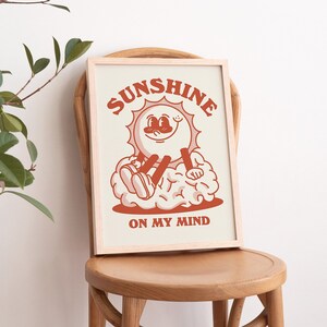 Sunshine Retro Character Wall Art, Positive Quote Wall Print, Cute Wall ...