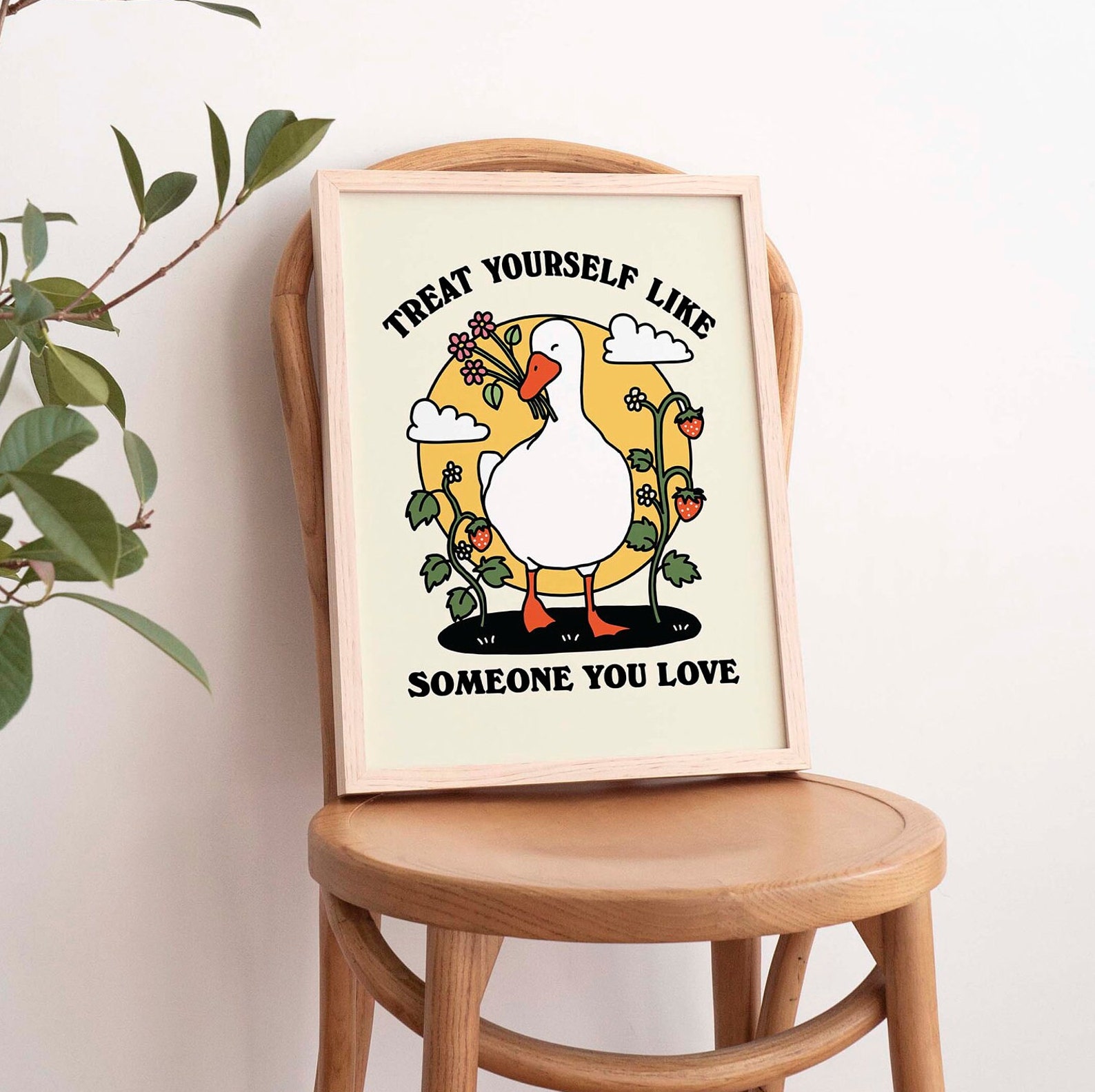 Strawberry Goose Wall Print, Cottagecore Farmhouse Quote, Retro ...