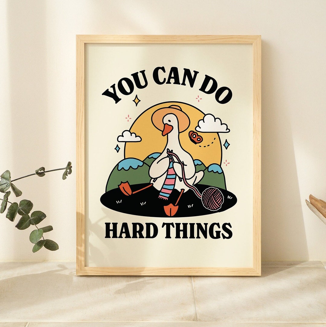 Cute Goose Wall Print, Motivation Quote, Retro Style Illustration ...