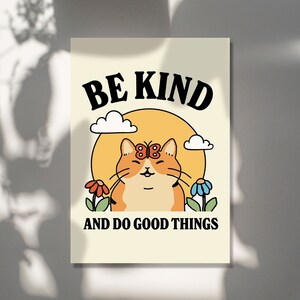 Cat Illustration Wall Print, Kindness Quote, Cute Kids Classroom ...