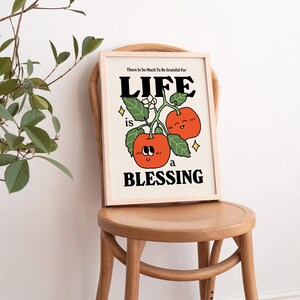 Retro Fruit Print, Blessing Affirmation Illustration, Colorful Wall ...
