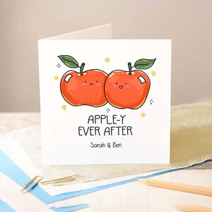 Punny Apple-y Ever After Engagement Card, Personalised Wedding ...