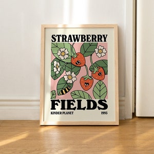 Retro Strawberry Fields Poster, Cute Flower Market Print, Trendy Office ...
