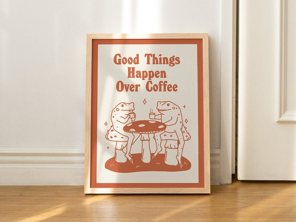Retro Frog Coffee Print Vintage Positivity Quote - Etsy