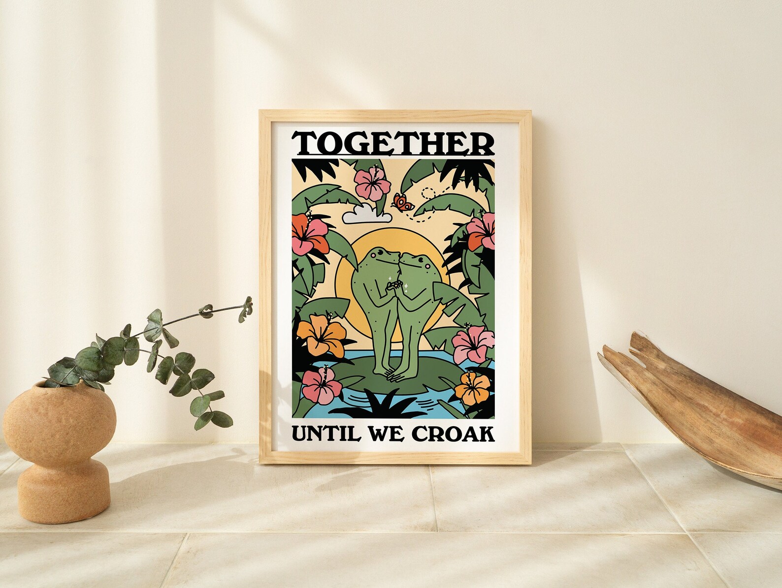 Tropical Frog Wall Print, Colorful Botanical Poster, Retro Illustration ...