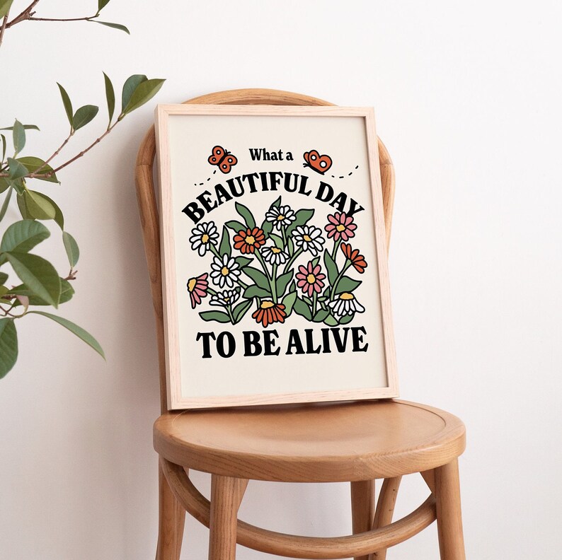 Retro Botanical Poster, Aesthetic Quote Print, Flower Market Wall Decor ...