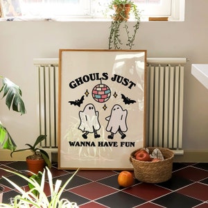 Retro Ghost Halloween Print, Spooky Indoor Decoration, Cute Art Prints ...