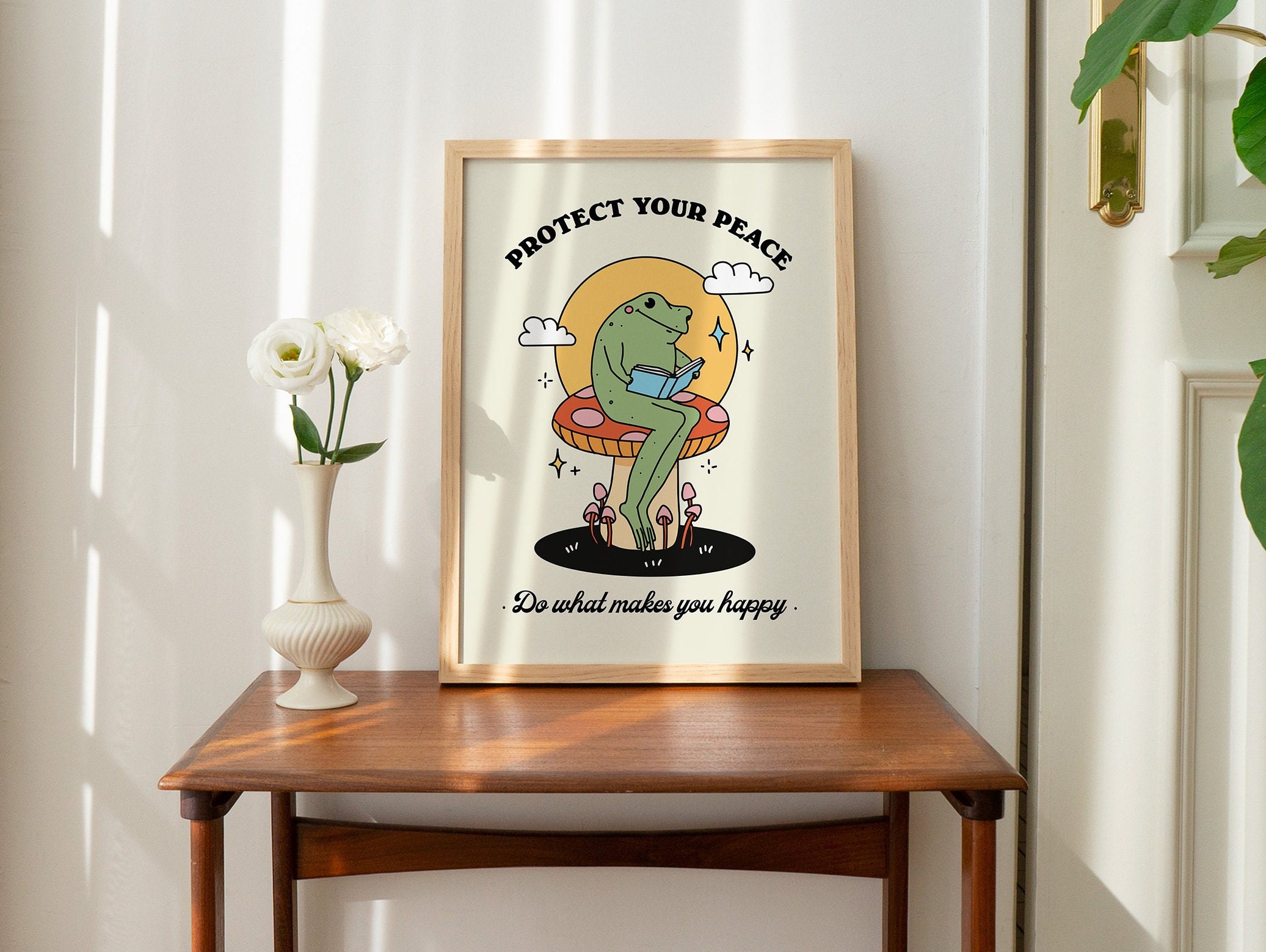 Groovy Frog 70s Print Cute Book Poster Retro Mushroom - Etsy