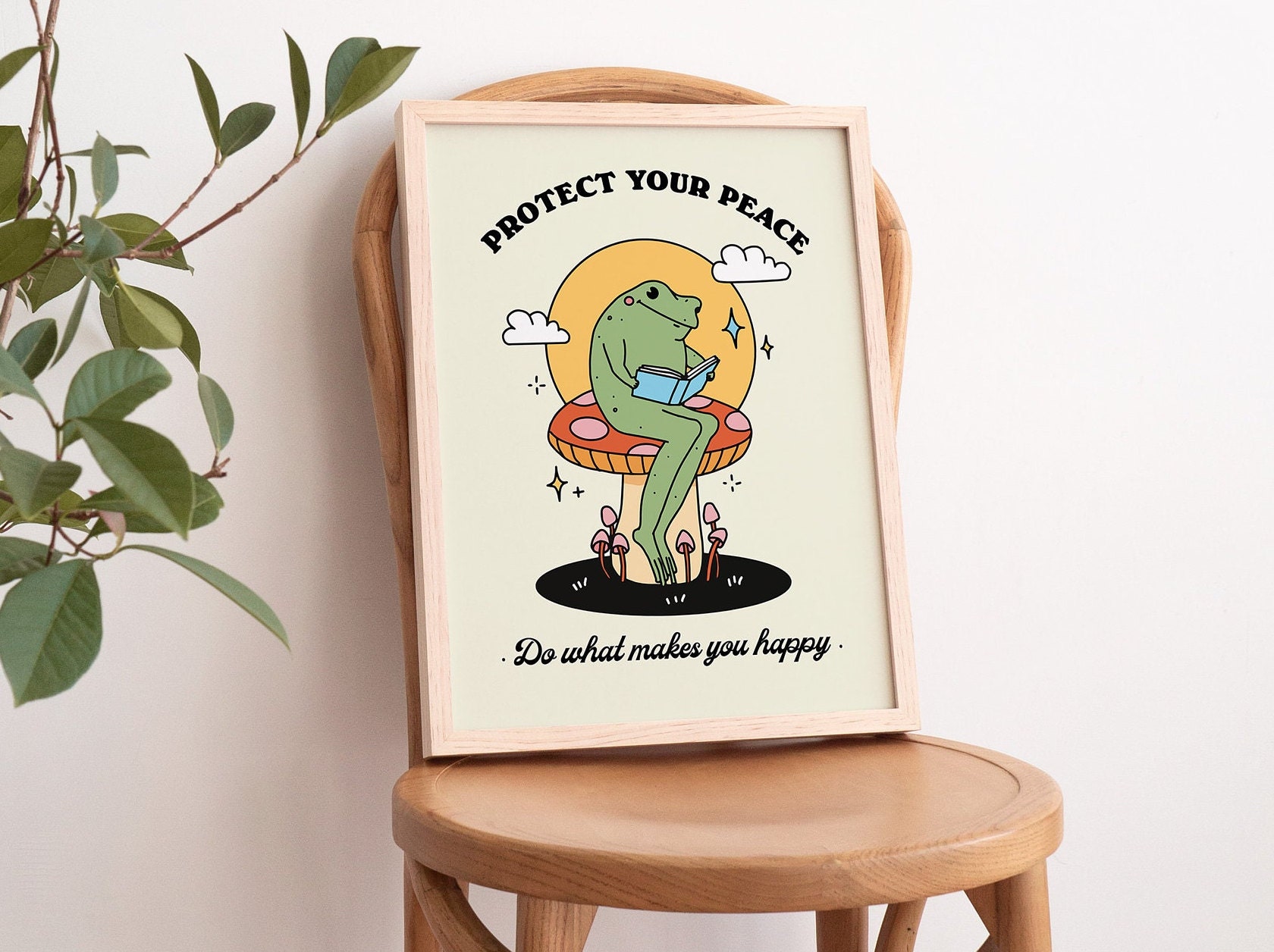 Groovy Frog 70s Print Cute Book Poster Retro Mushroom - Etsy