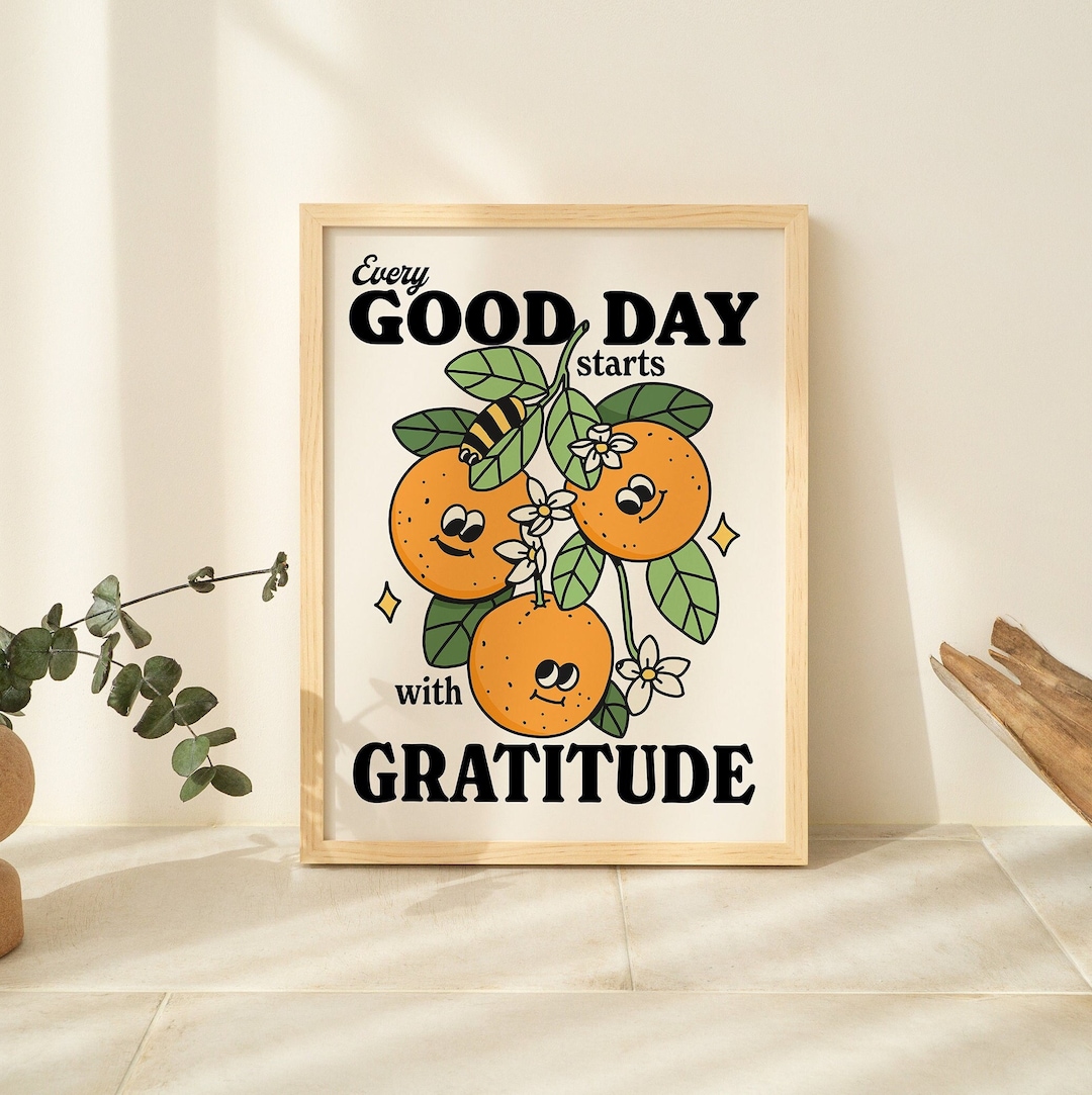 Retro Gratitude Print, Blessing Affirmation Illustration, Colorful ...