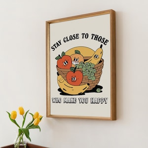 Retro Fruit Poster, Handmade Wall Decor, Kitchen Wall Art, Mid Century ...
