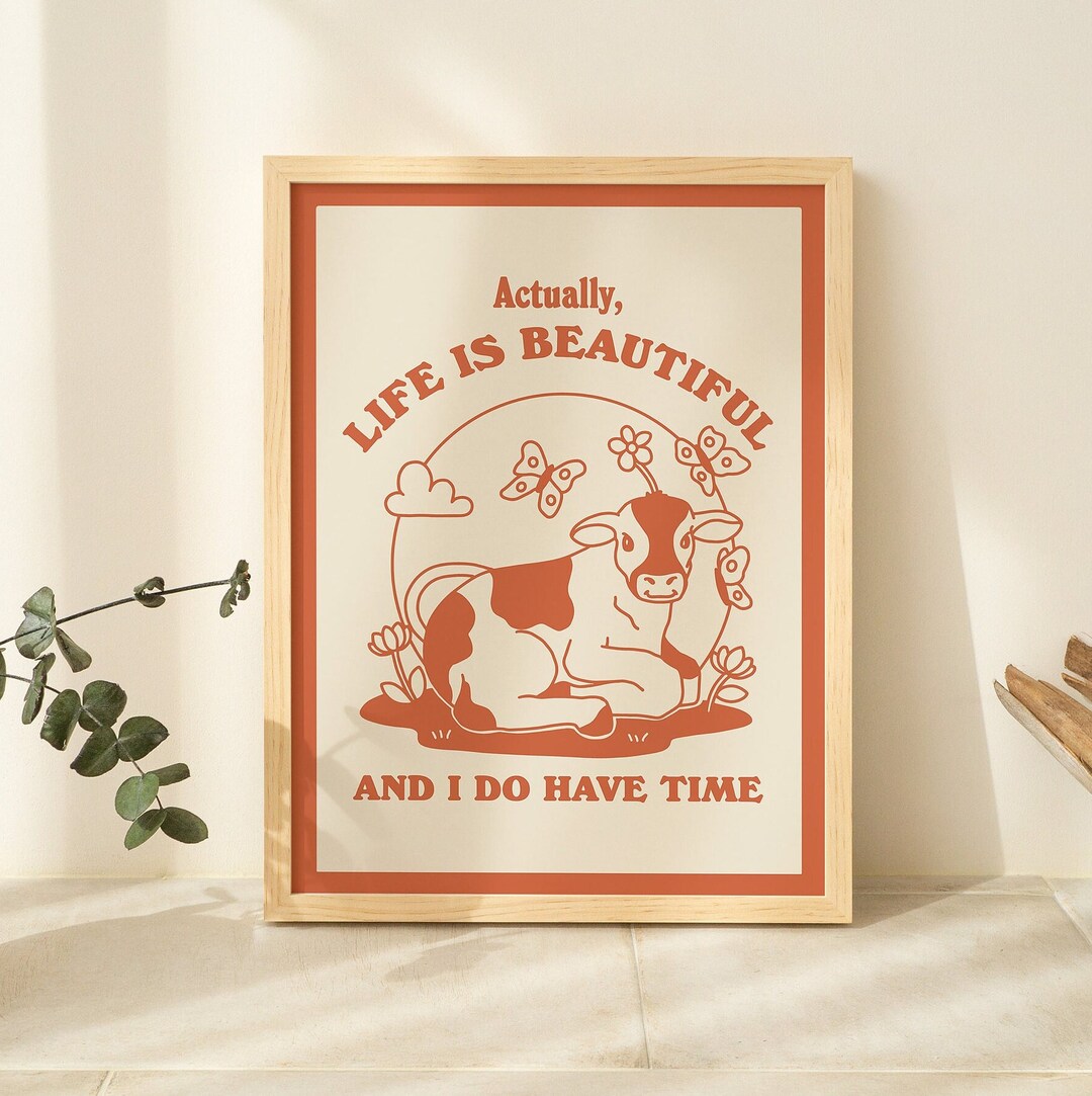 Cute Cow Quote Print, Chill Quote, Retro Style Illustration ...
