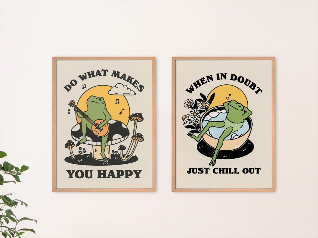 SET OF 2 Retro Frog Wall Prints, Retro Quote, Positive Self Care ...