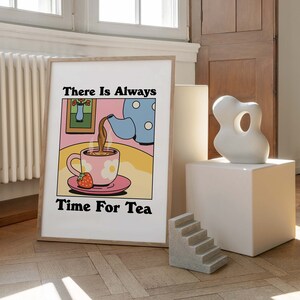 Cafe Tea Colorful Print, Retro Drink Poster, Pink Bistro Coffee Posters ...