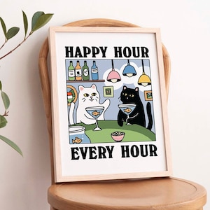 Cat Martini Print, Handmade Posters, Hostess Gifts, Martini Print ...
