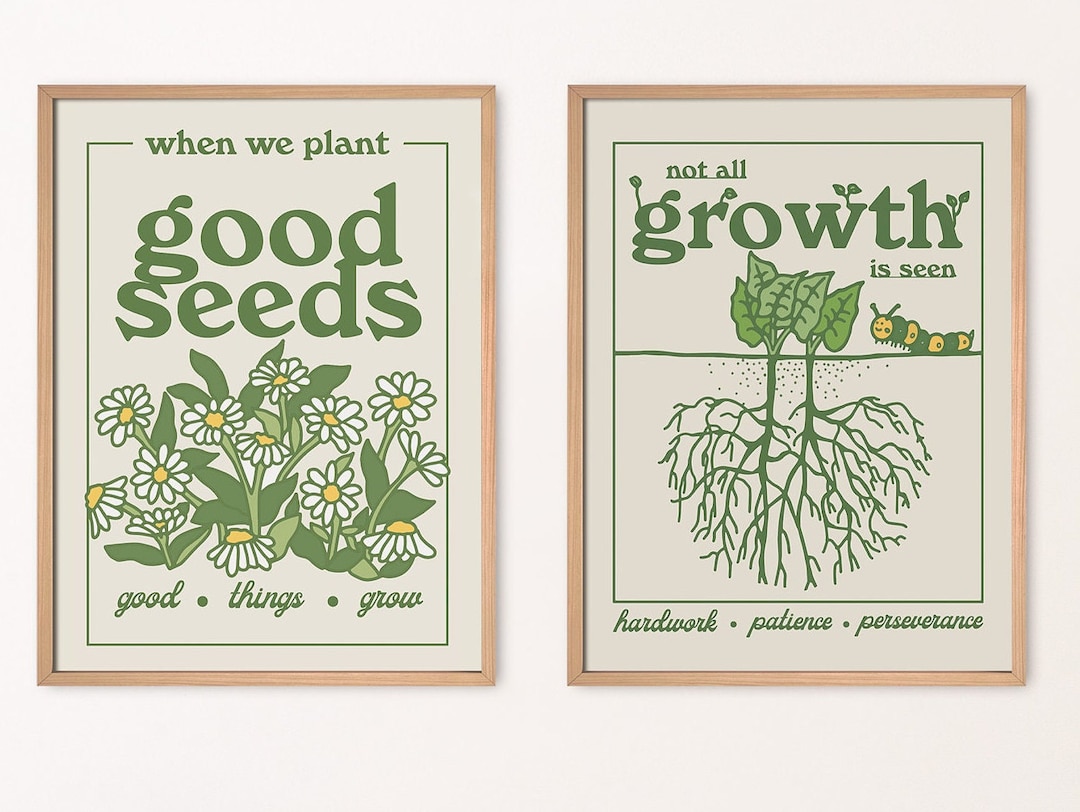 Set of 2 Retro Botanical Wall Prints, Retro Quote, Positive Self Care ...