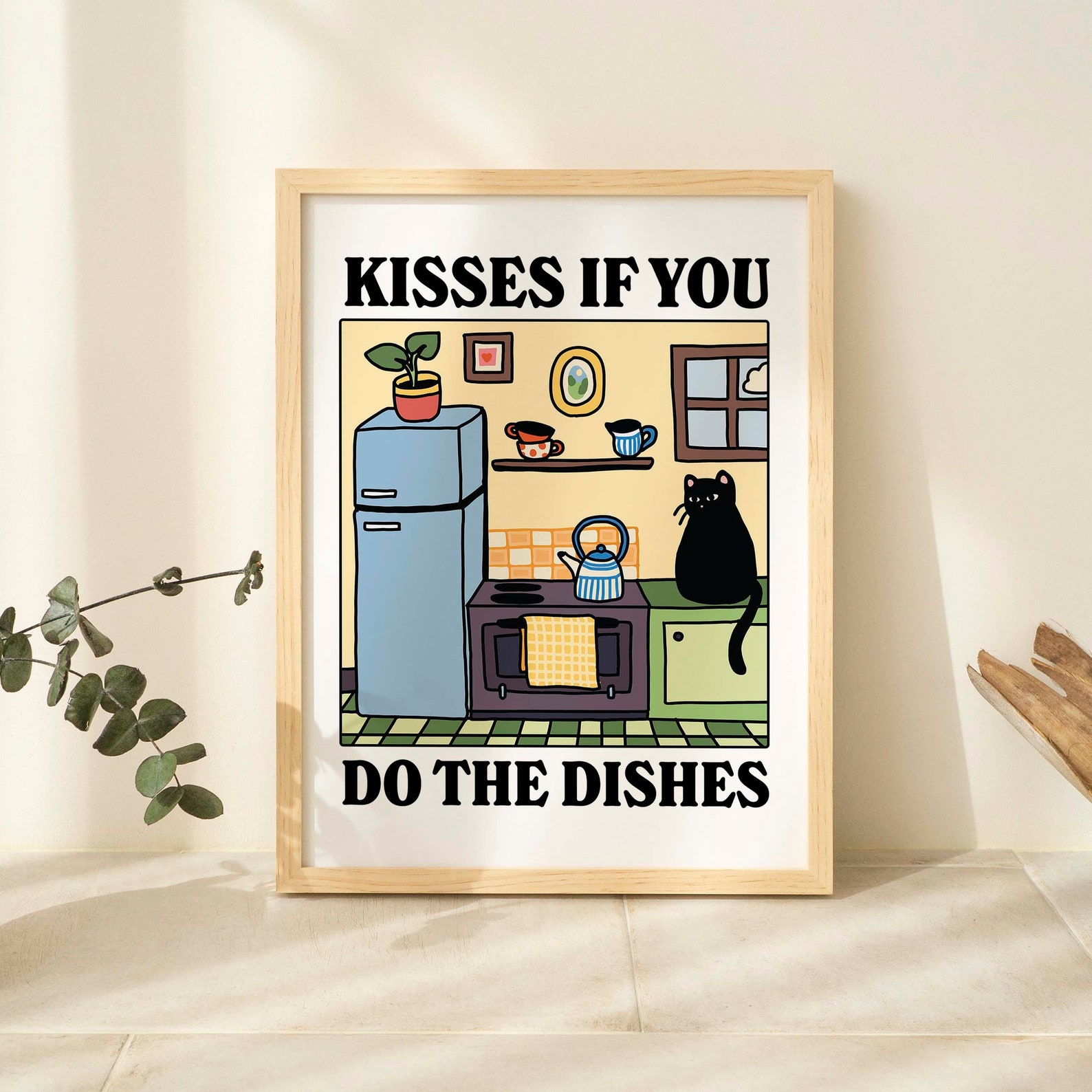 Kisses If You Do the Dishes Cat Print, Retro Diner Poster, Bistro ...