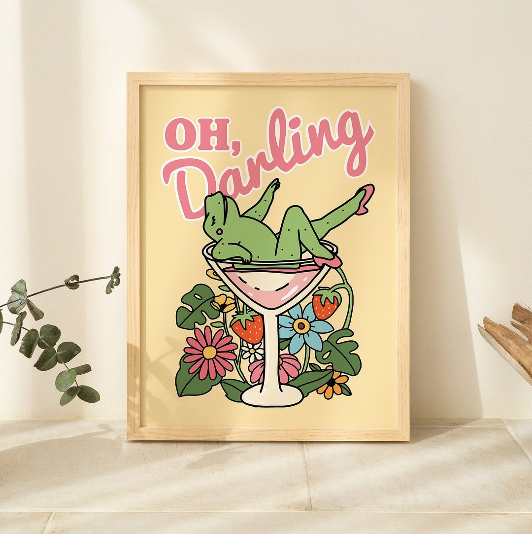 Retro Pinup Frog Wall Print, Oh Darling Quote, Vintage Style Burlesque ...