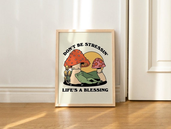 Groovy Frog 70s Print Cute Frog Poster Retro Mushroom - Etsy