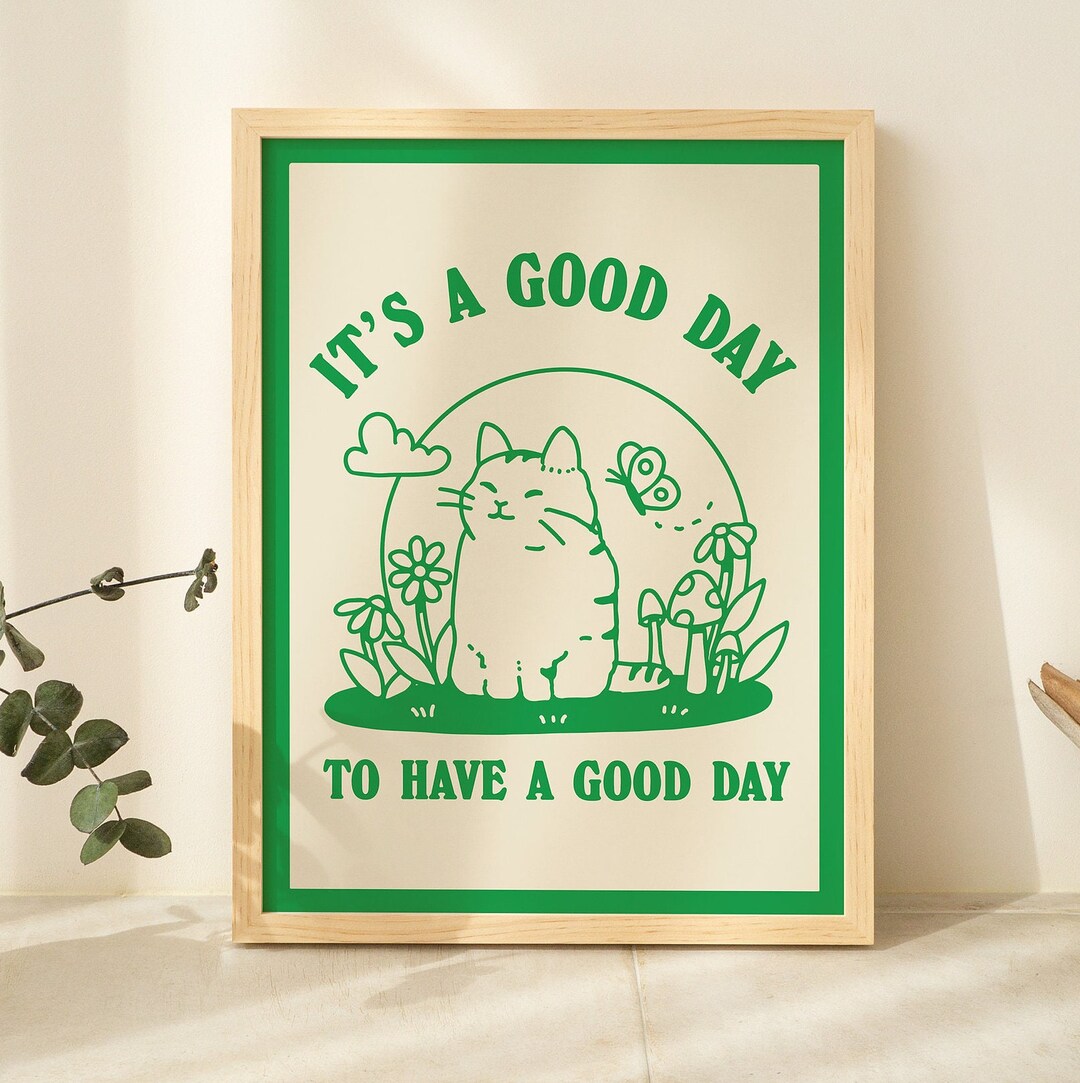 Cat Illustration Wall Print, Happiness Quote, Cute Kids Classroom ...
