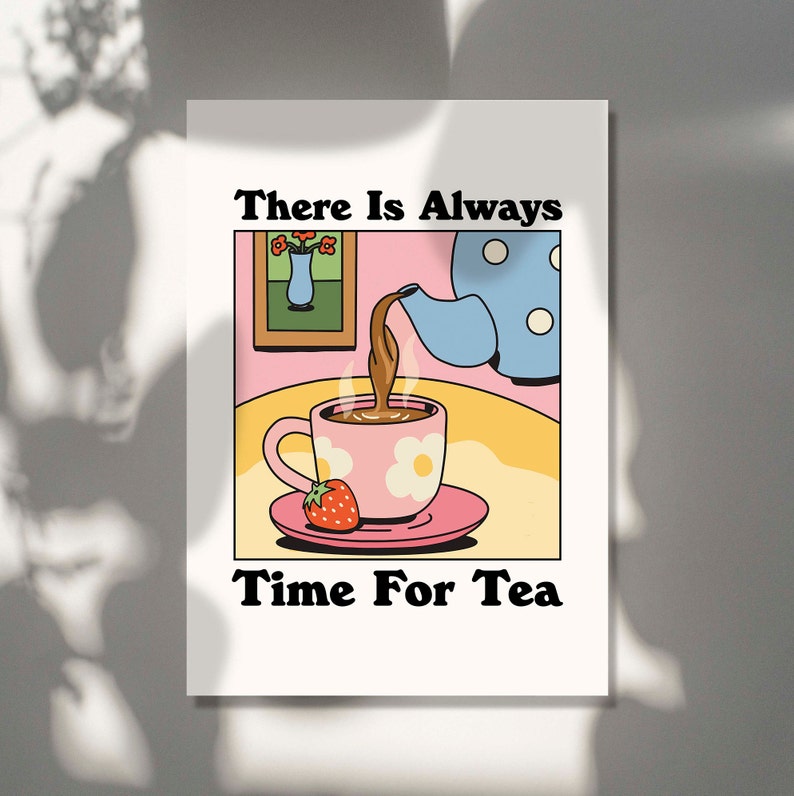 Cafe Tea Colorful Print, Retro Drink Poster, Pink Bistro Coffee Posters ...