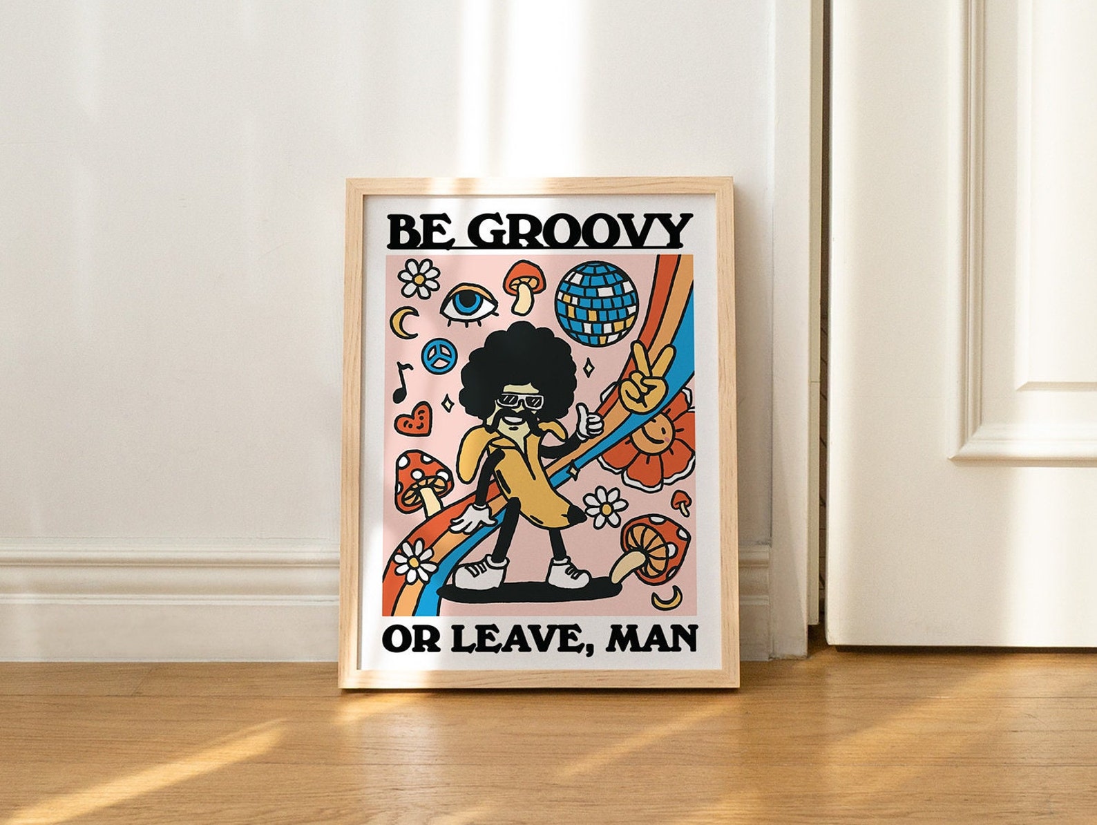 Groovy Retro Print, Funky Banana Poster, Be Groovy or Leave, 1980s ...