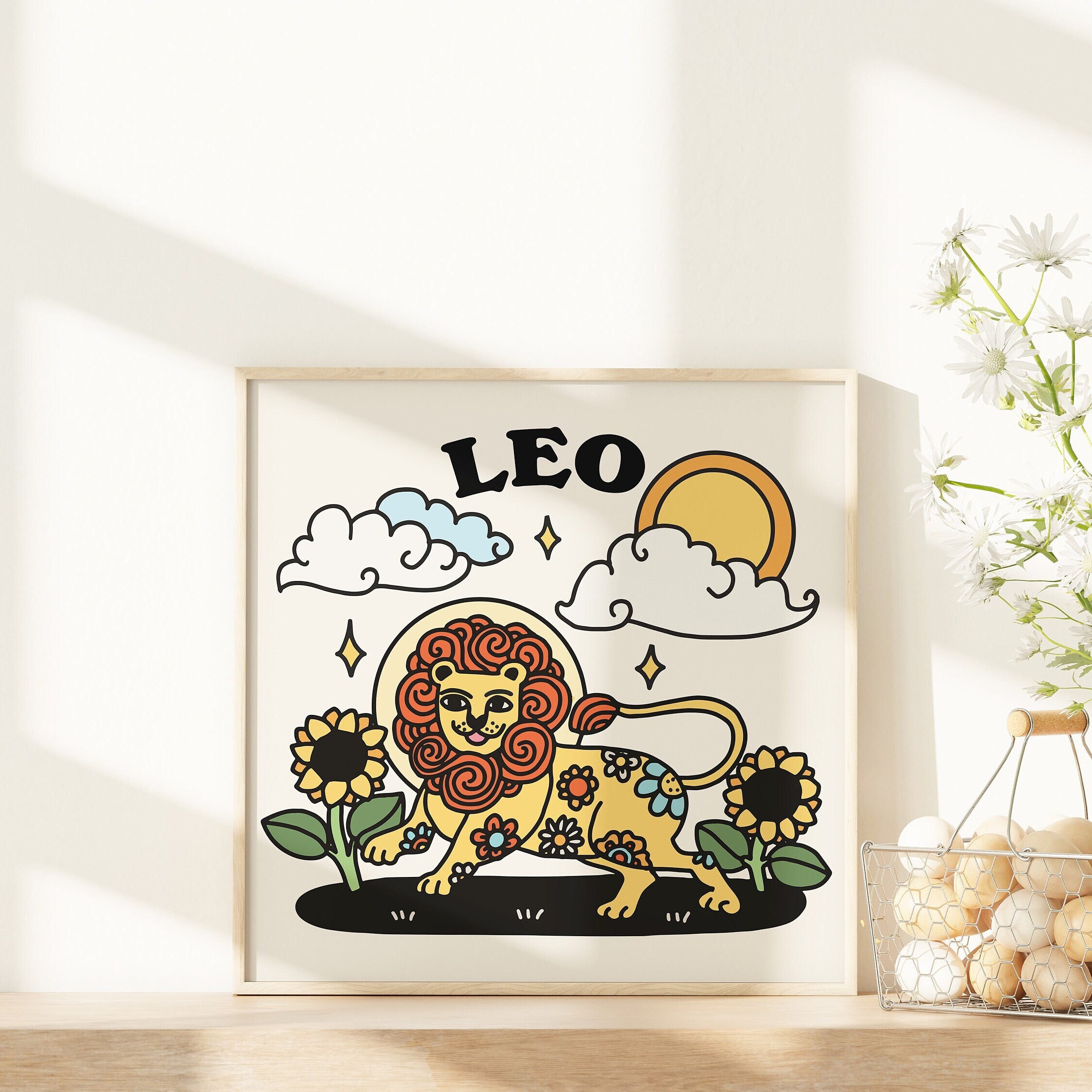 Leo Lion Zodiac Print, Leo Poster Gift, Cute Astrology Horoscope ...