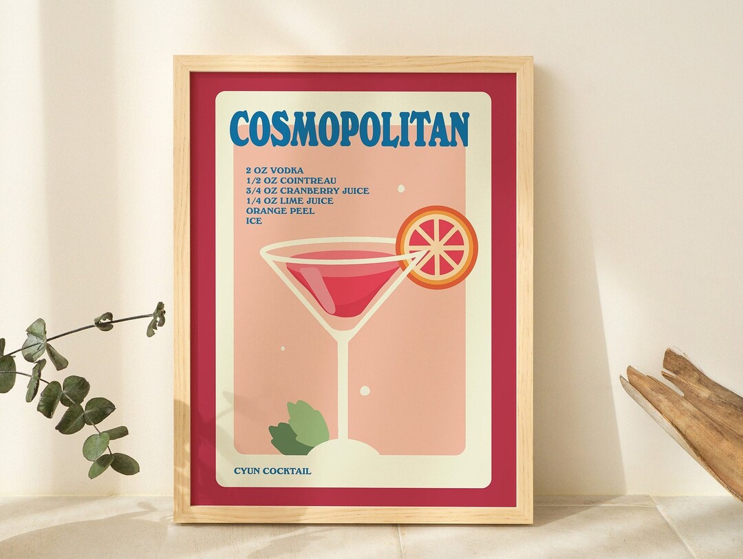 Cosmo Alcohol Poster, Minimalist Cosmopolitan Print, Kitchen Bar Decor ...