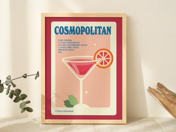 Cosmo Alcohol Poster Minimalist Cosmopolitan Print Kitchen - Etsy
