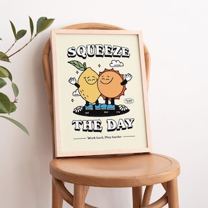 Cute Retro Poster, Squeeze the Day Print, Retro Positivity Quote Wall ...